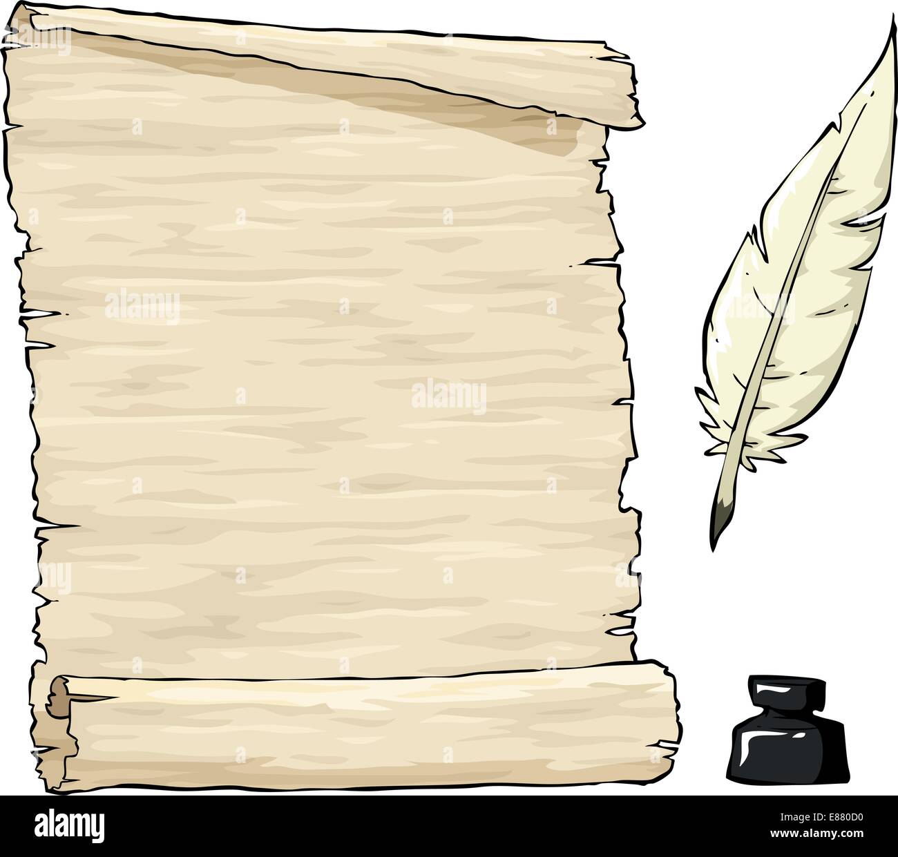 Parchment and quill with inkpot vector illustration Stock Vector Image ...