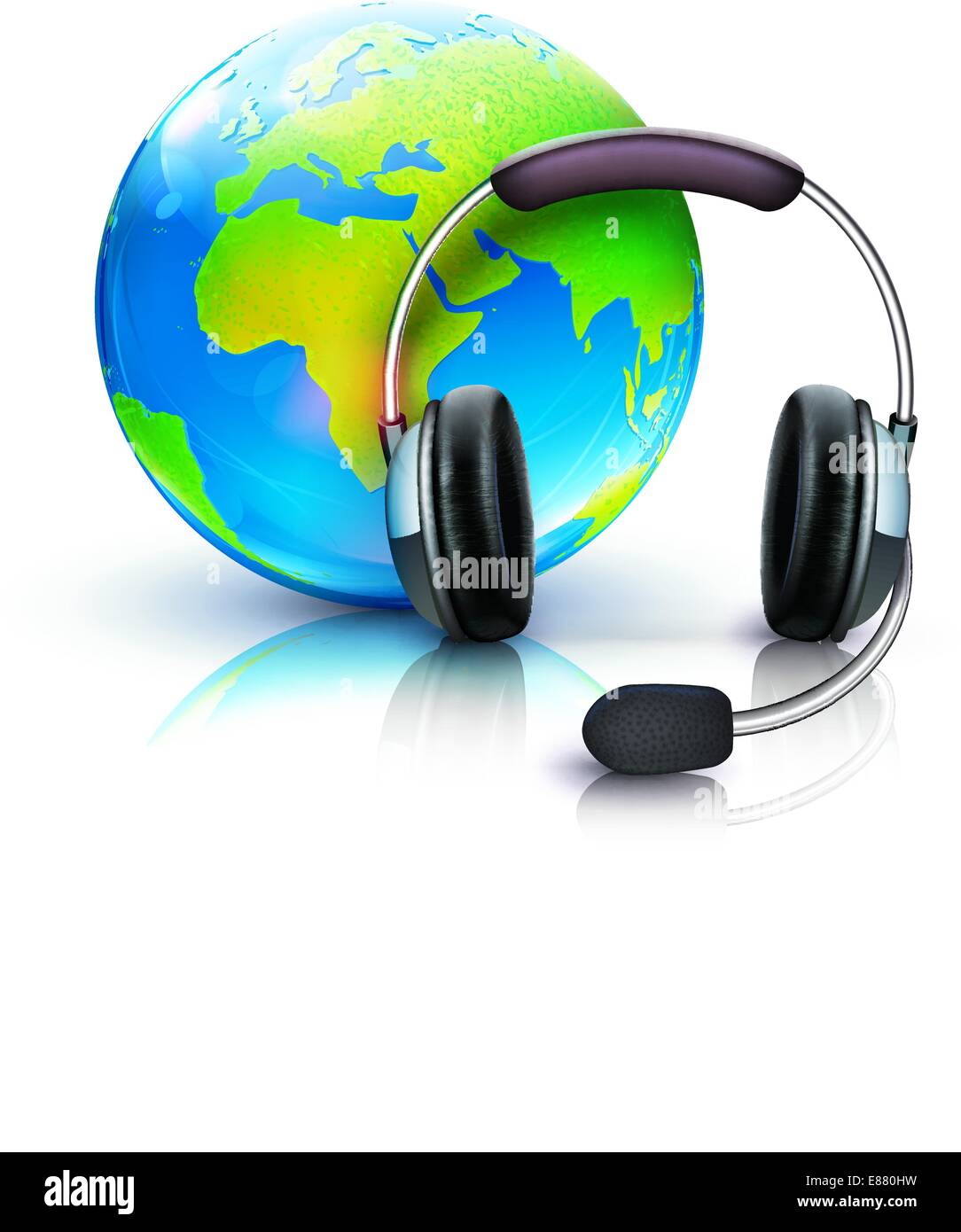 Vector illustration of global online support concept with headset and ...