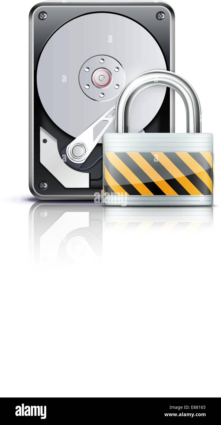 Vector illustration of security concept with opened hard drive disk and ... Vector illustration of security concept with opened hard drive disk and ...