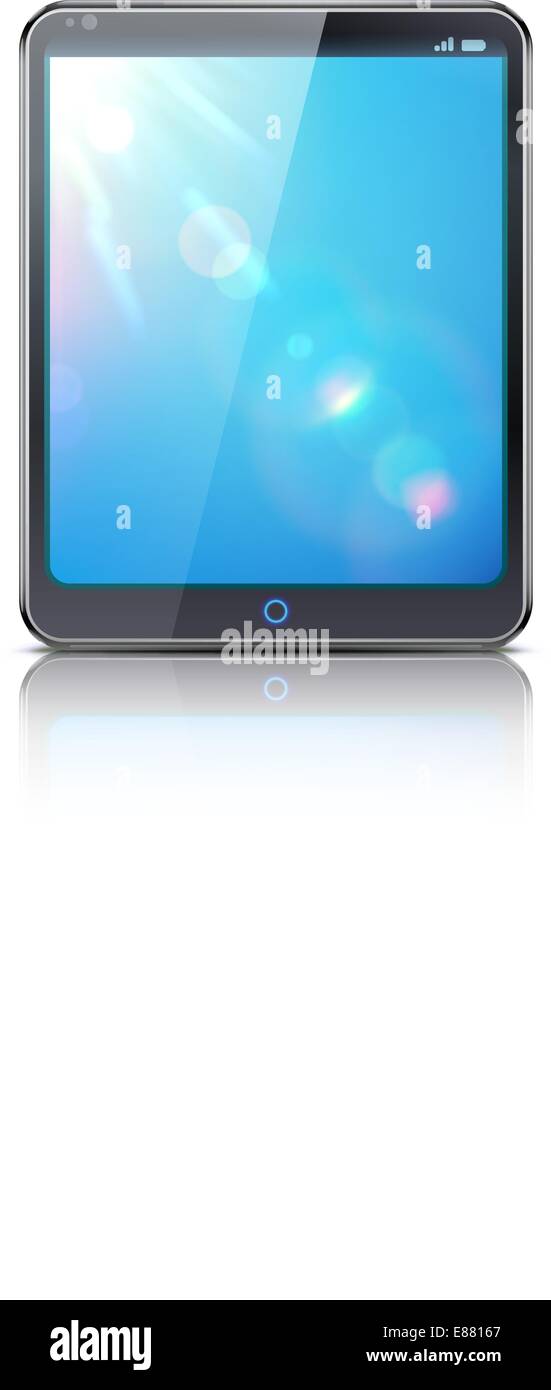 Vector illustration of classy tablet PC with blue screen on white ...