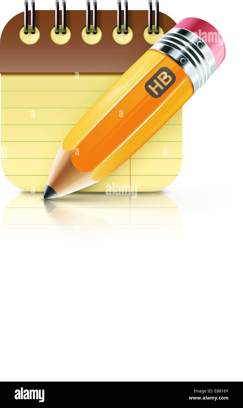 Vector illustration of sharpened fat yellow pencil with coil bound ...