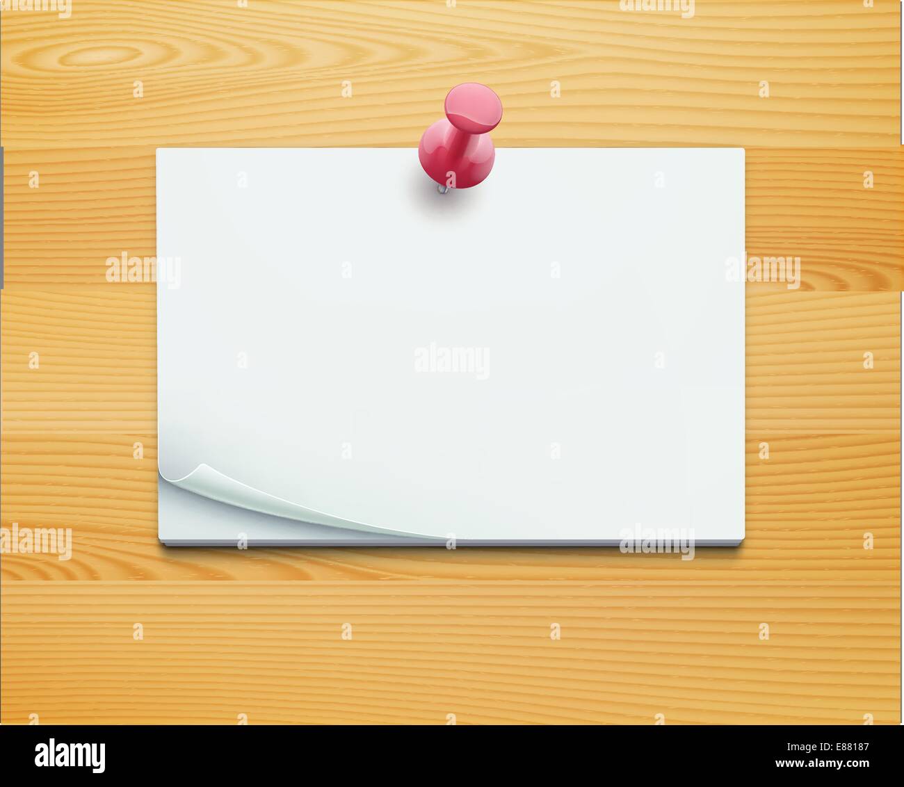 Vector illustration of post note with push pin on detailed wooden ...