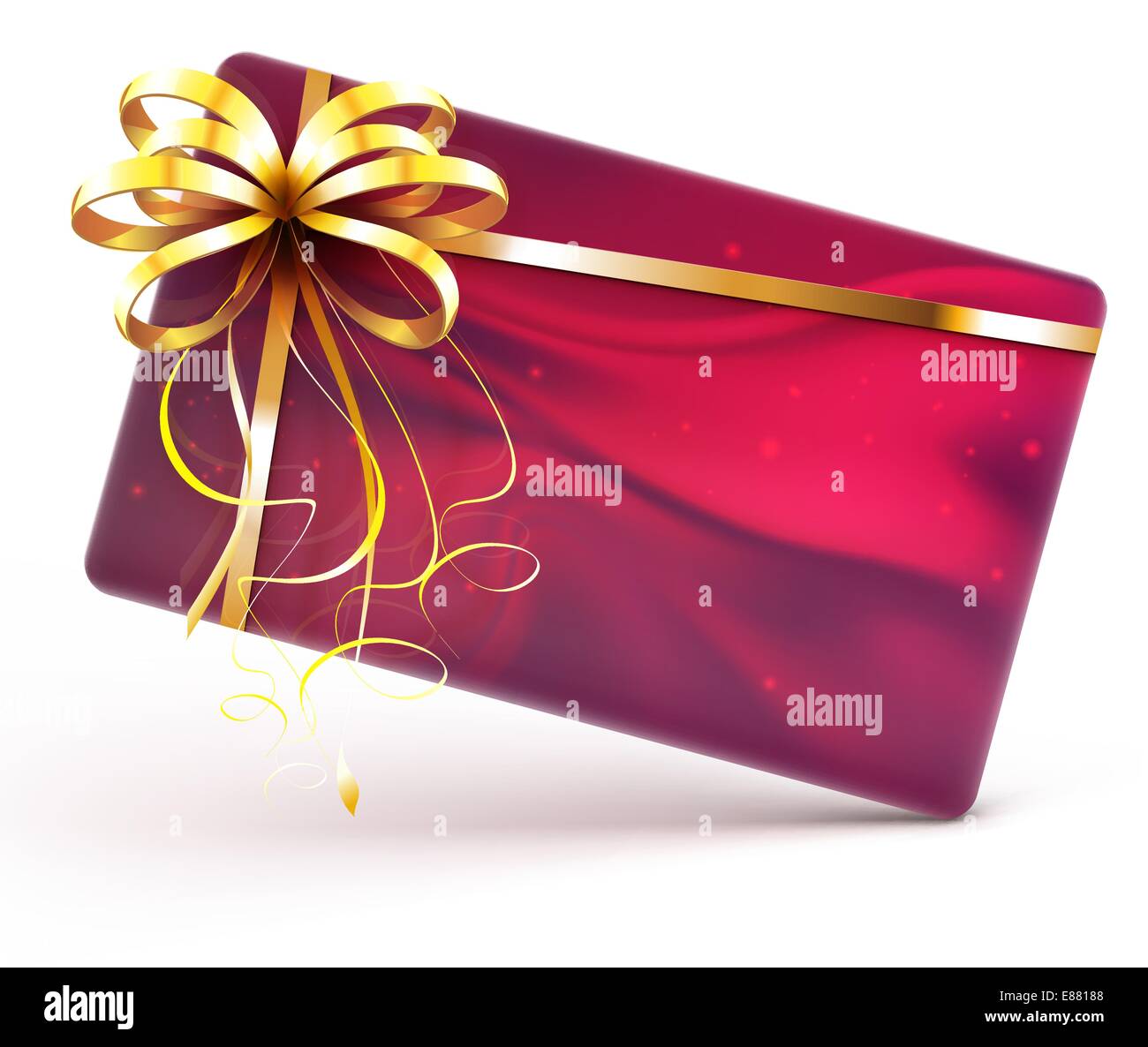 Vector illustration of red decorated gift card with golden ribbon and ...