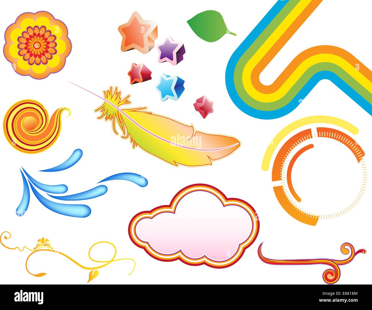 Vector illustration set of funky summer design elements. Set-2 Stock ...