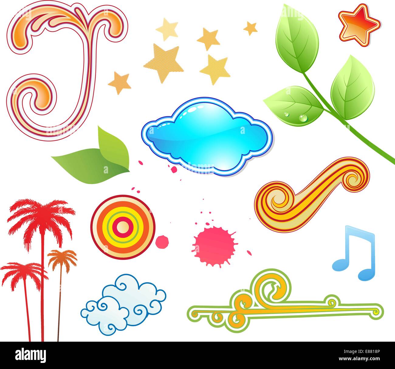 Vector illustration set of funky summer design elements. Set-4 Stock ...