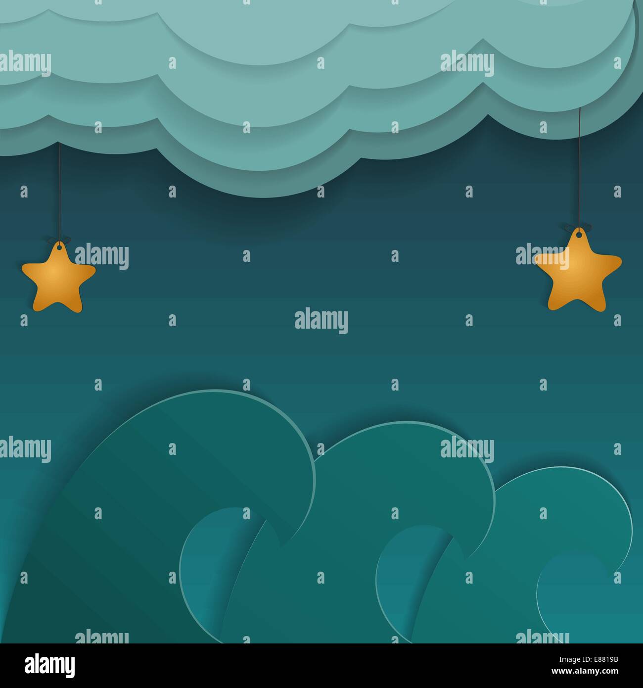 Cartoon illustration of sea, stars and clouds Stock Vector Image & Art ...