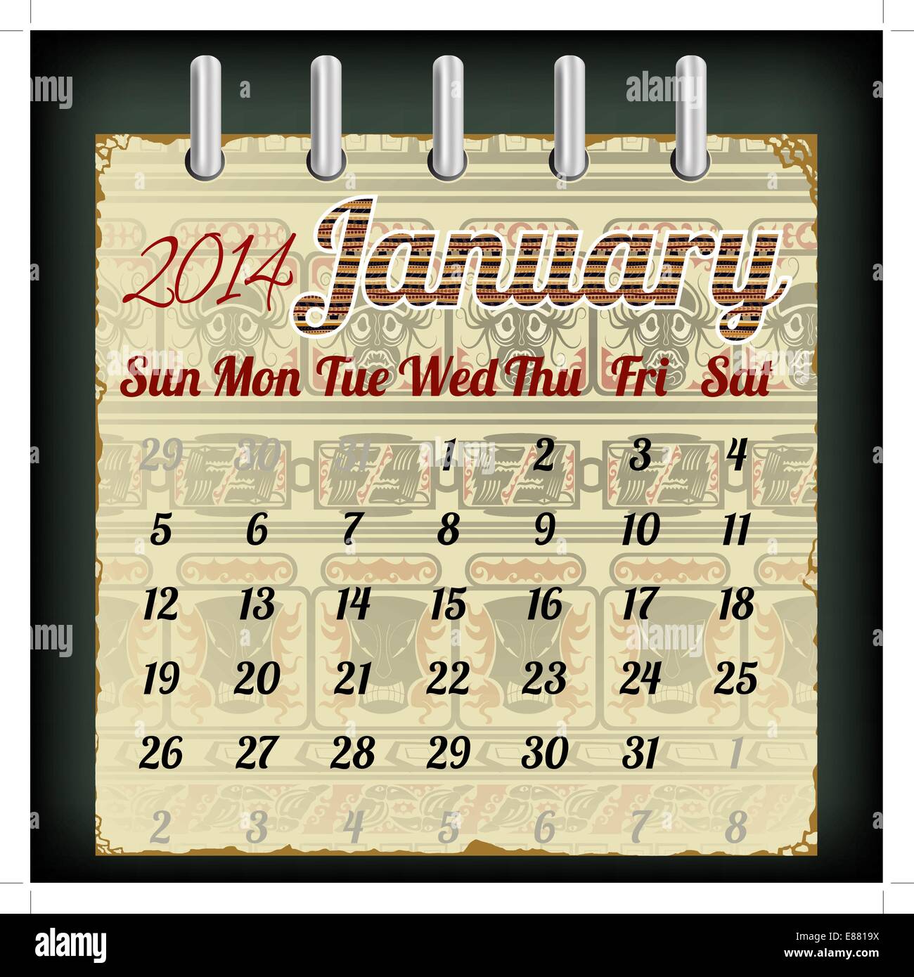 Calendar for January 2014 with an African background Stock Vector Image ...