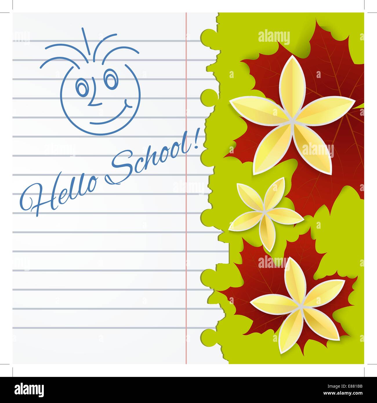 Sheet of school notebook with flowers and leaves of maple Stock Vector ...