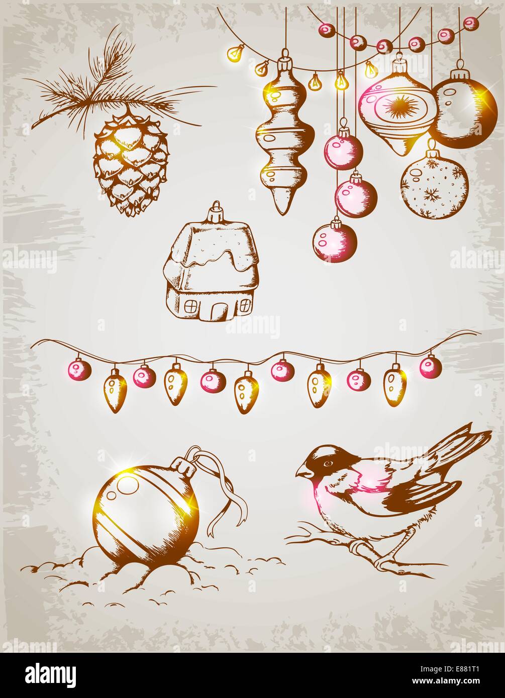 Hand drawn vector vintage Christmas decorations for design Stock Vector ...