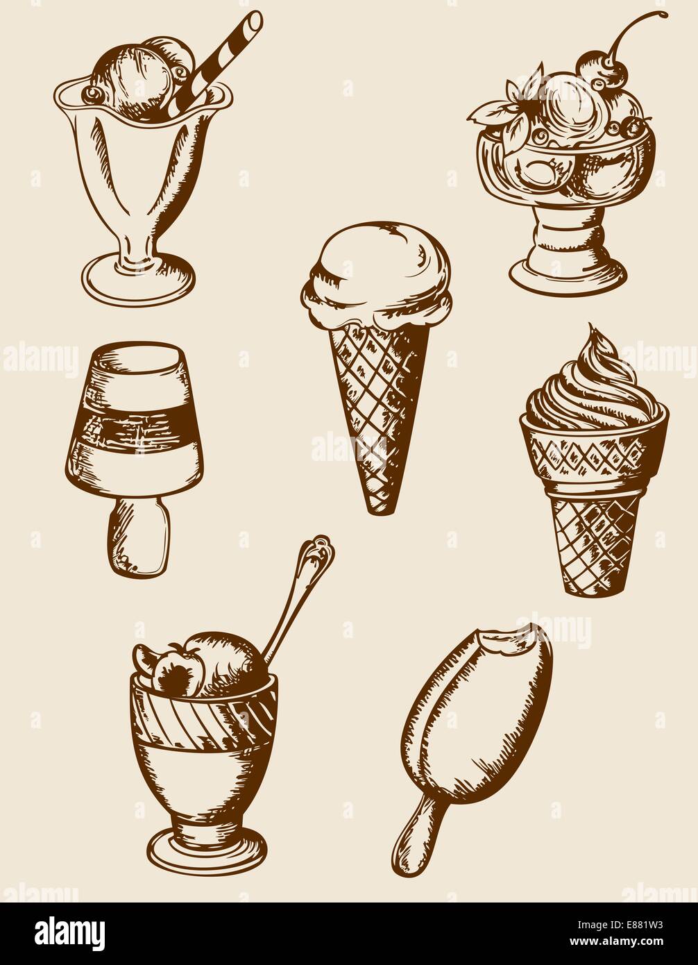Set of vintage hand drawn ice cream Stock Vector Image & Art - Alamy
