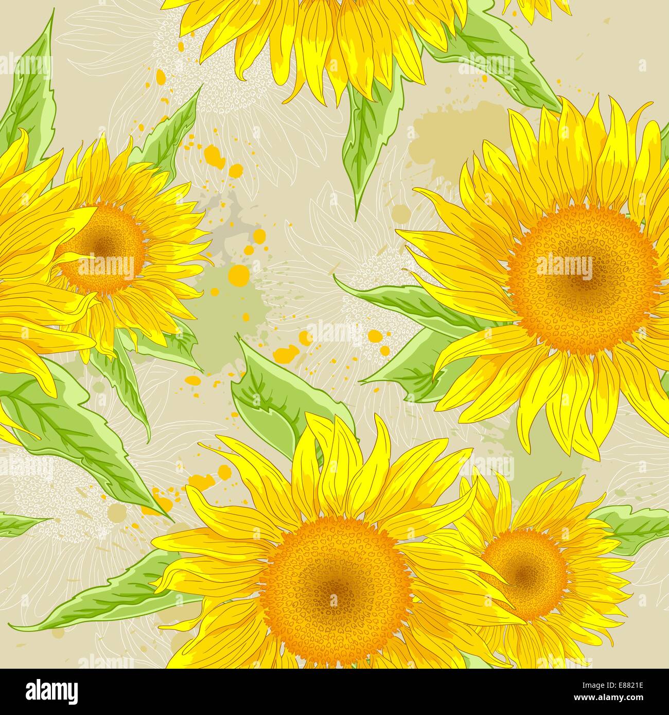 Vector floral seamless pattern with yellow sunflowers Stock Vector ...