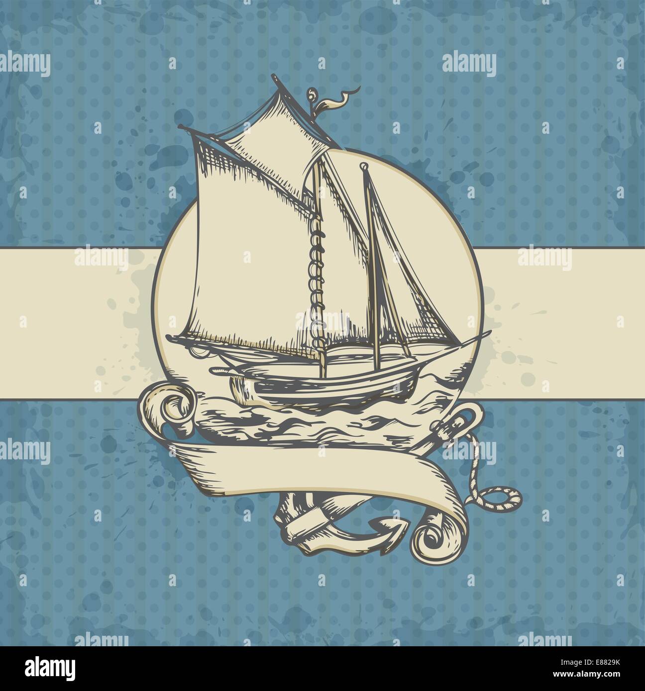 Vintage vector marine background with sailing ship Stock Vector Image ...