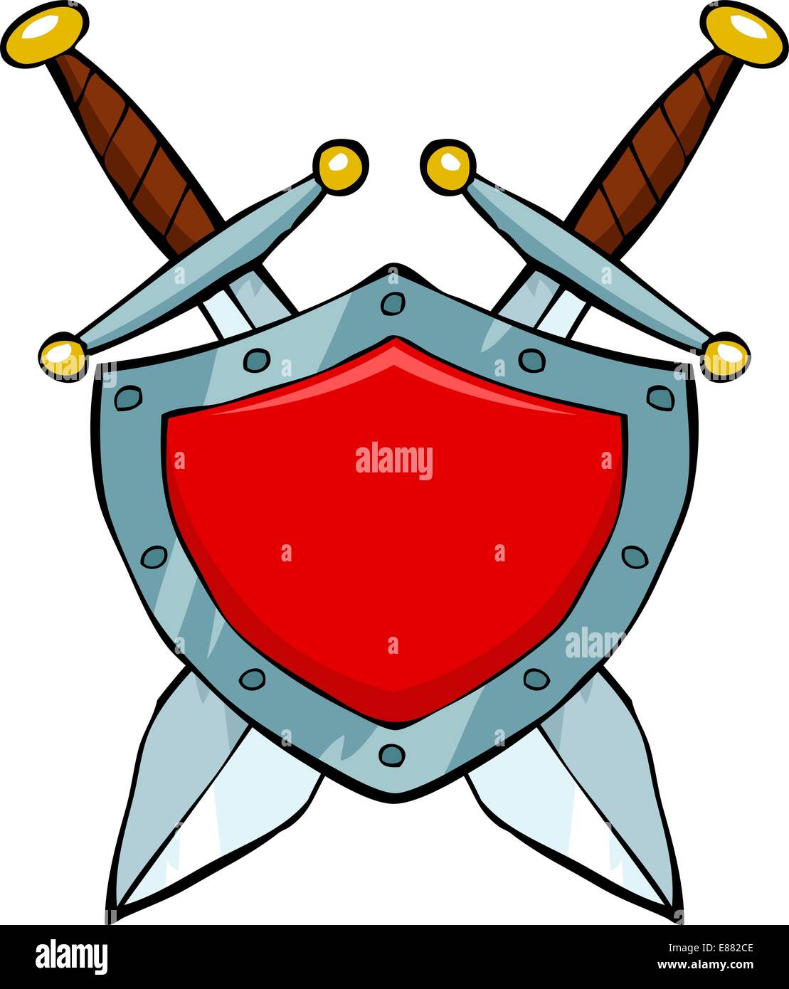 Cartoon red shield and swords vector illustration Stock Vector Image ...