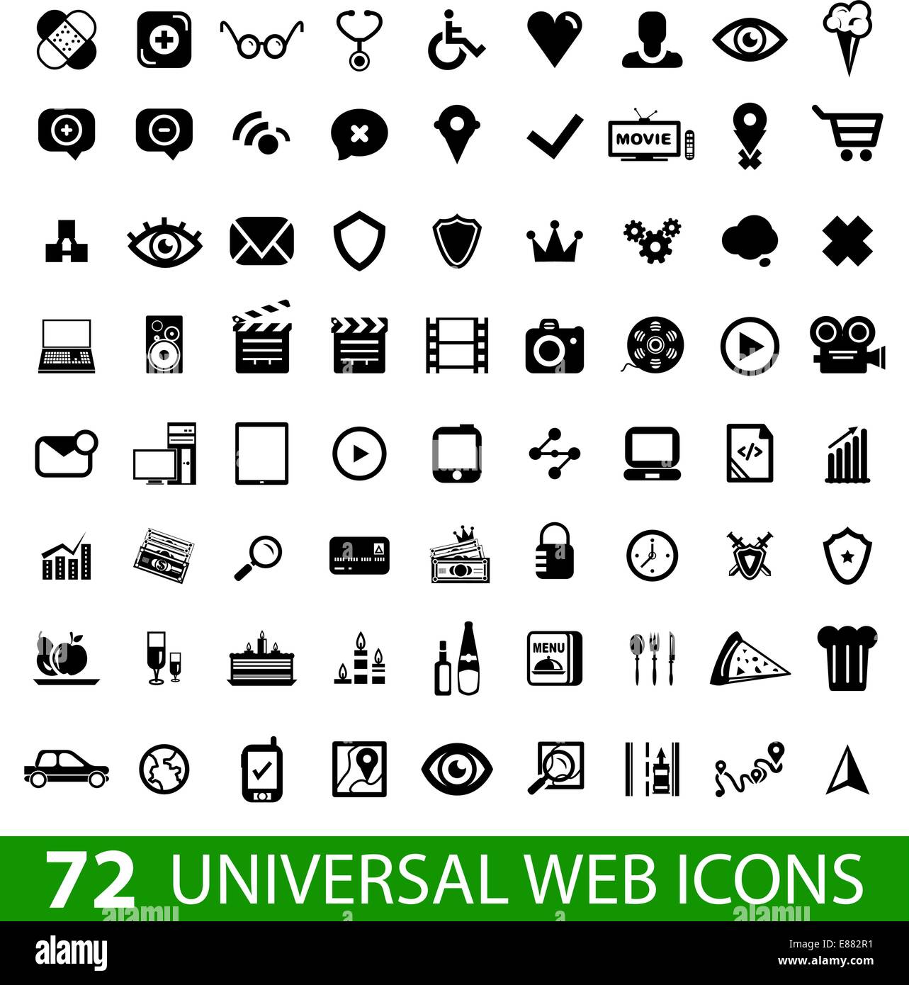 Set of 72 universal web icons isolated on white Stock Vector Image ...
