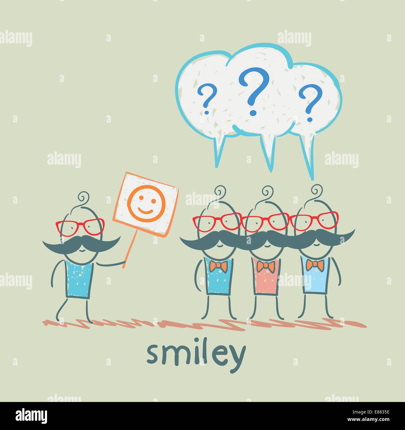 man shows a poster with a cheerful smiley others Stock Vector Image ...