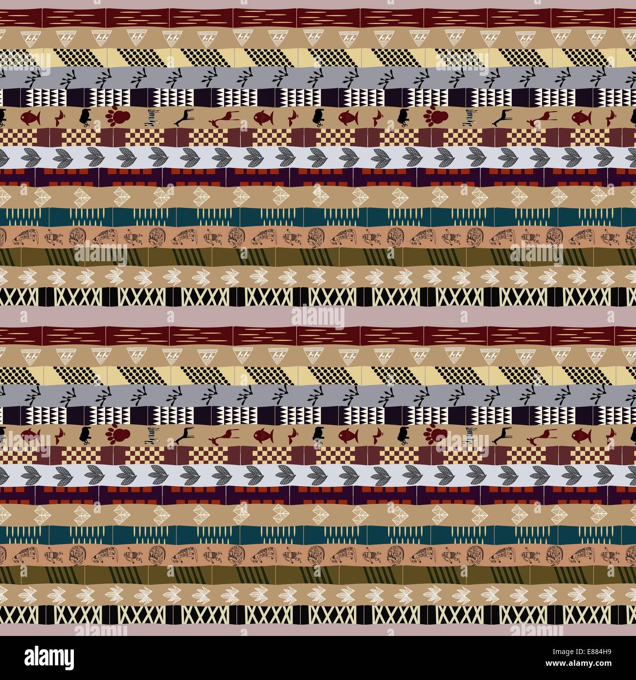 Ethnic seamless pattern with silhouettes of animals and chimeras Stock ...