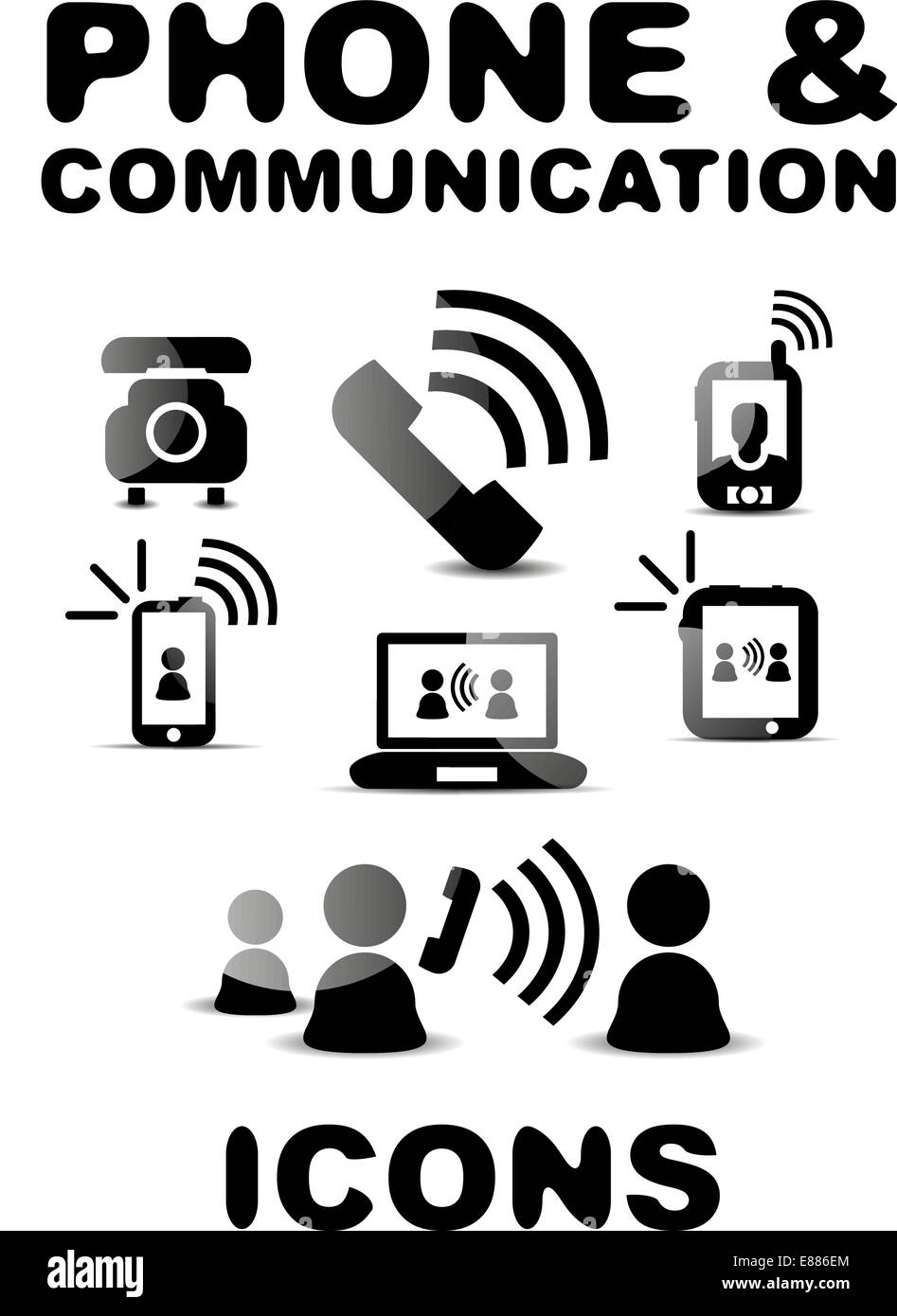 Black vector glossy phone / communication icon set Stock Vector Image ...