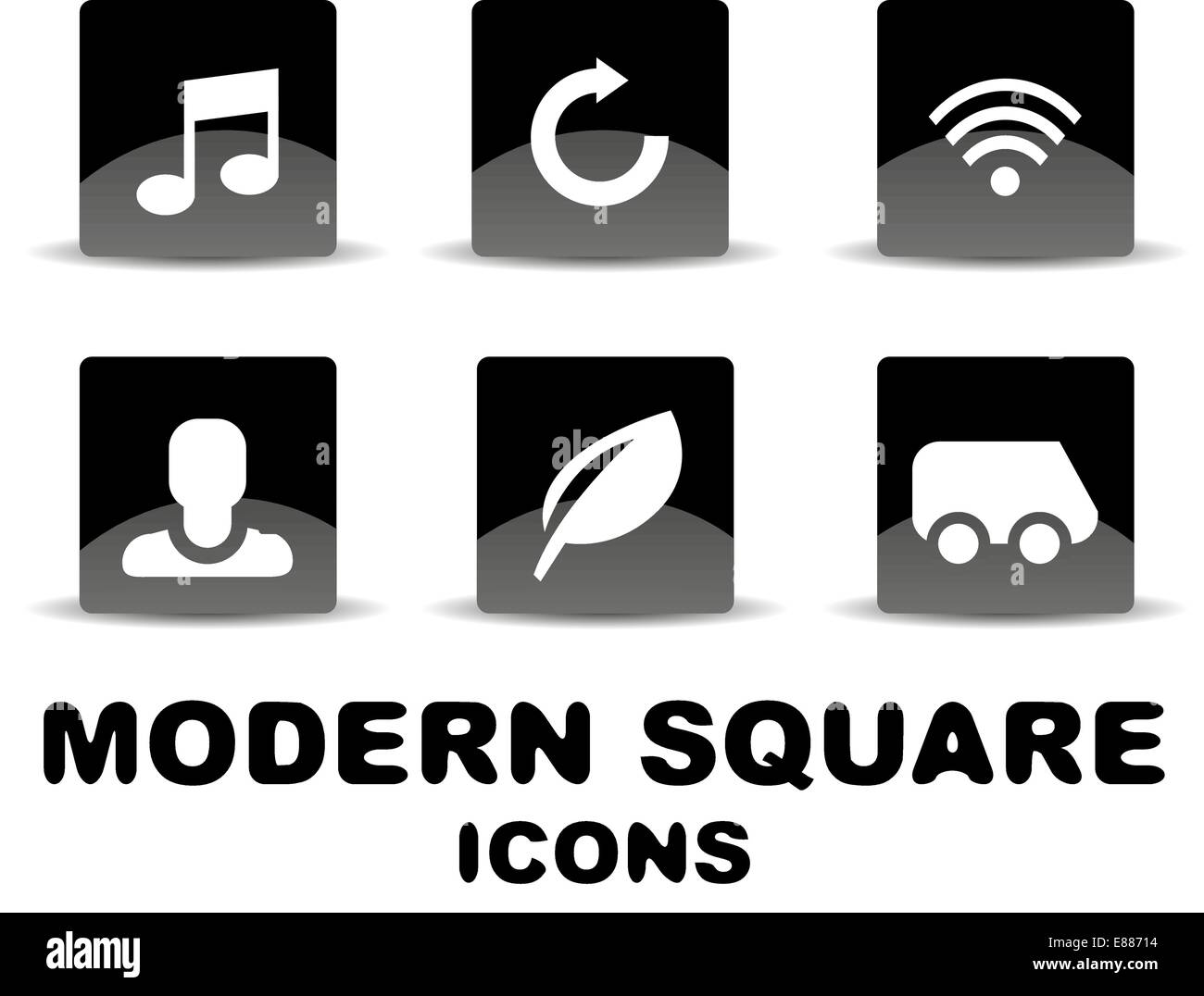 Modern glossy black square icon set. Vector Stock Vector Image & Art ...