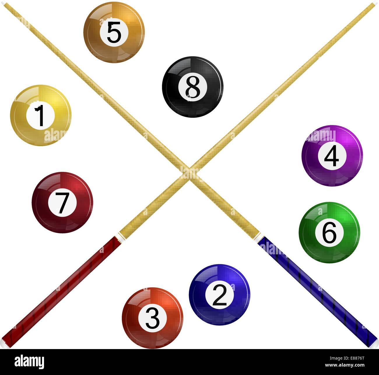 Two cue and billiard balls on a white background Stock Vector Image ...