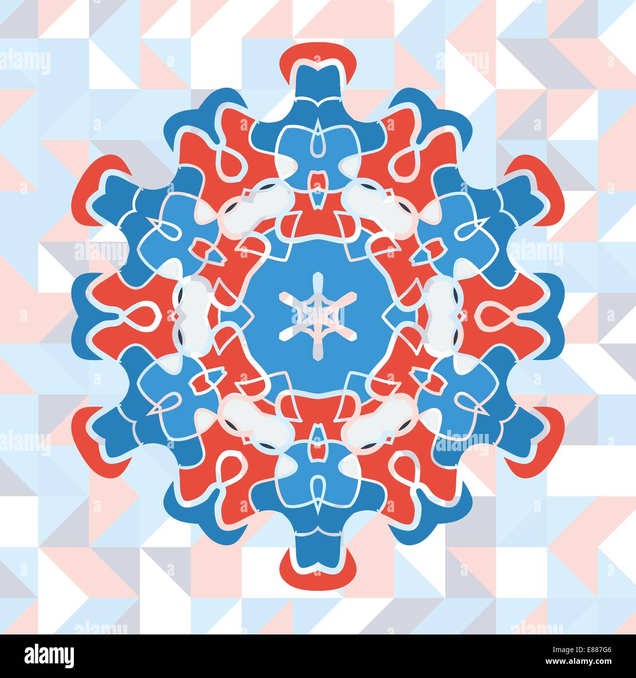 Mandala art vector in red and blue colors over triangles background ...