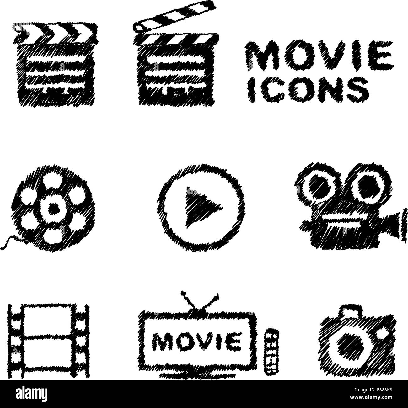 Hand drawn movie icon set isolated on white Stock Vector Image & Art ...