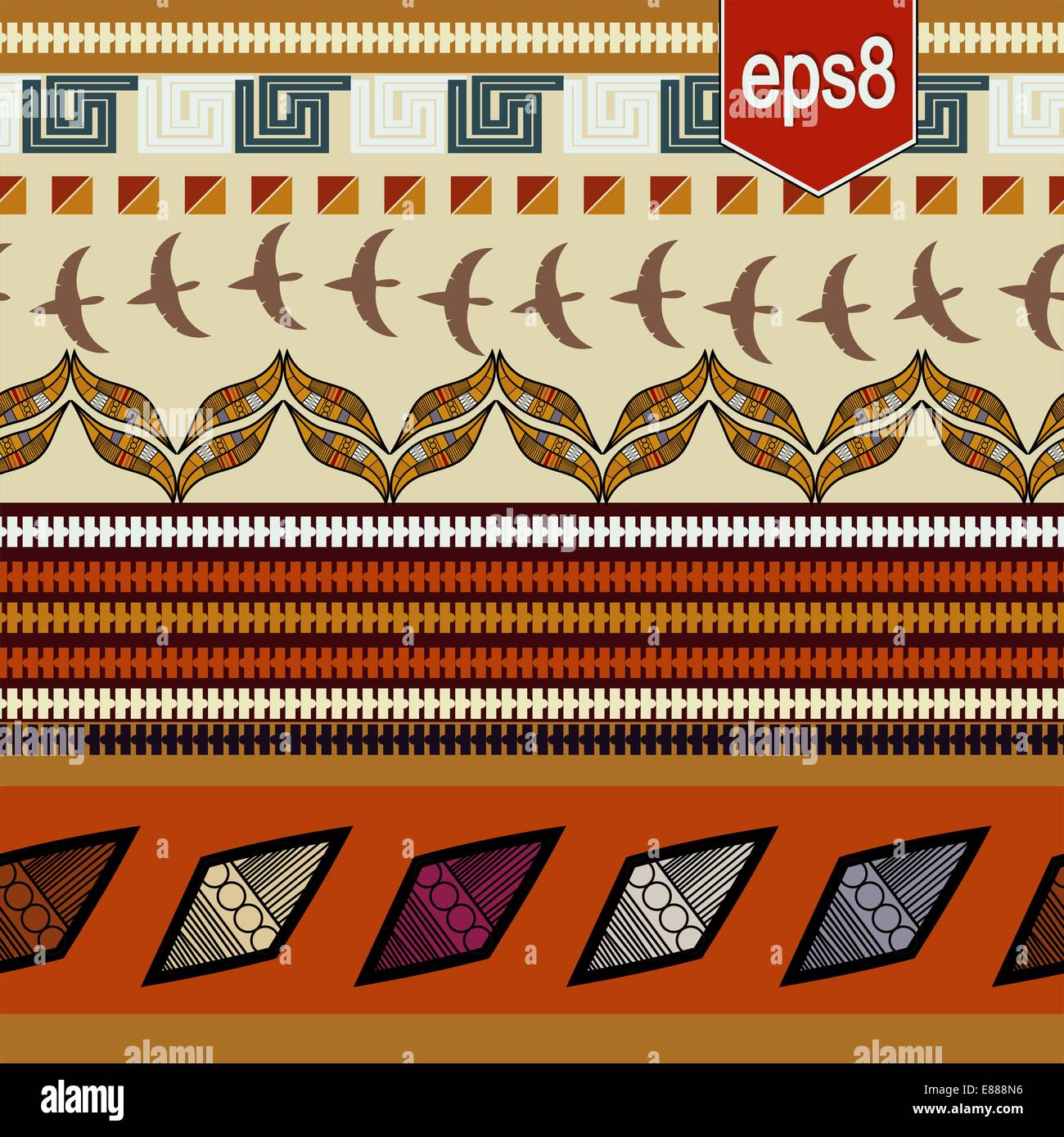 Seamless texture with ethnic elements, birds and leaves Stock Vector ...