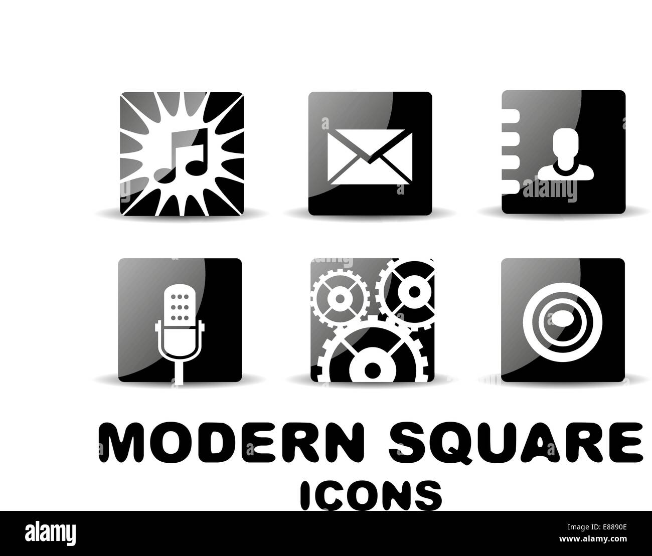 Modern glossy black square icon set. Vector Stock Vector Image & Art ...