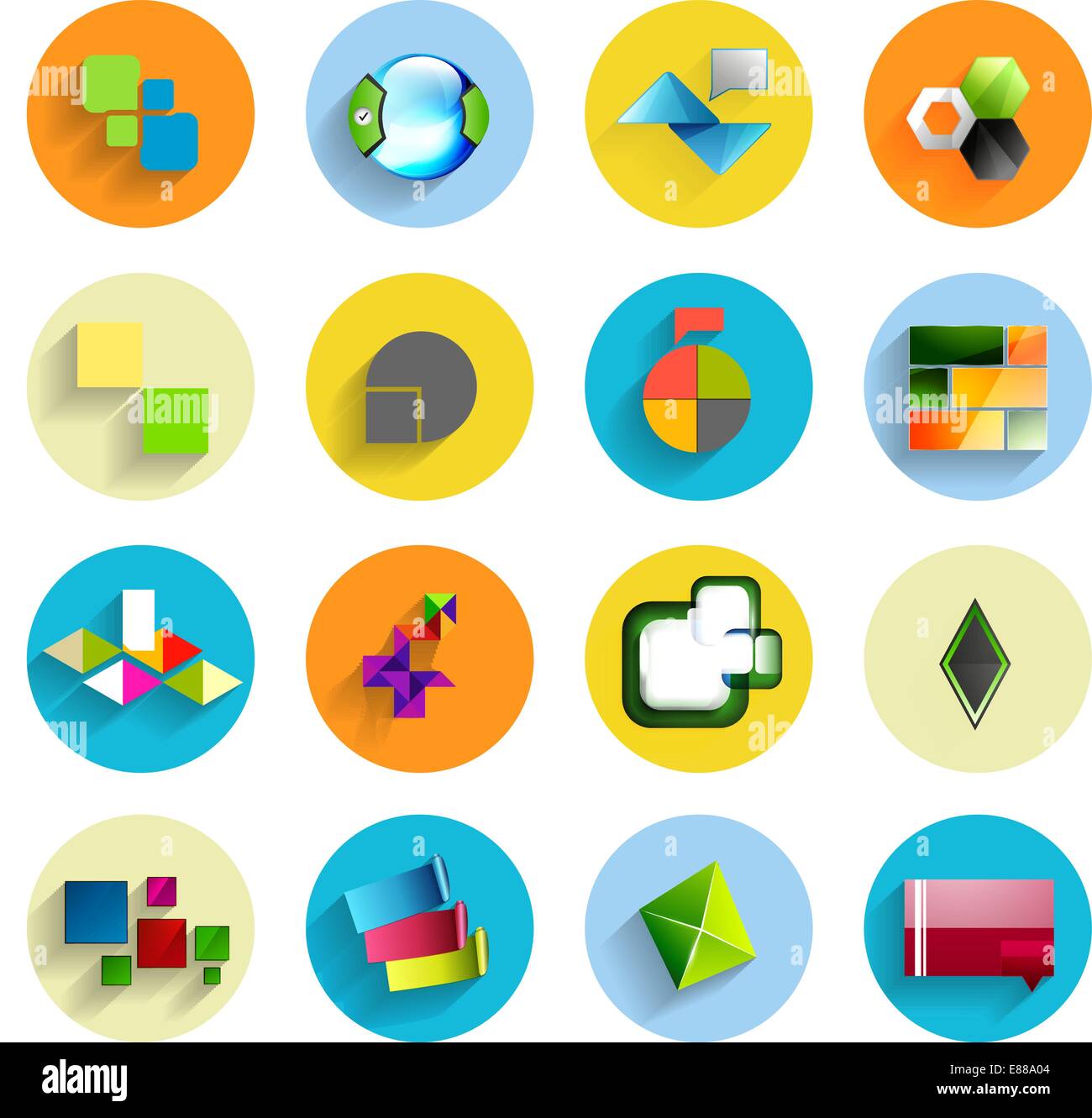 Infographic templates inside colorful circles. Set of flat icons with ...