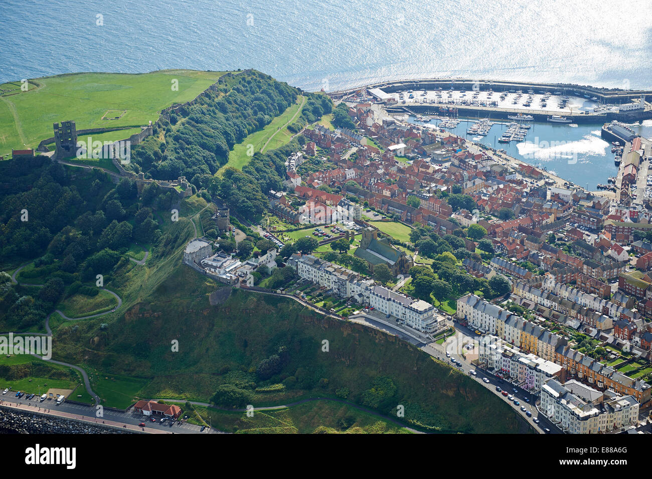 Scarborough Castle & Harbour from the air, East Yorkshire Coast ...