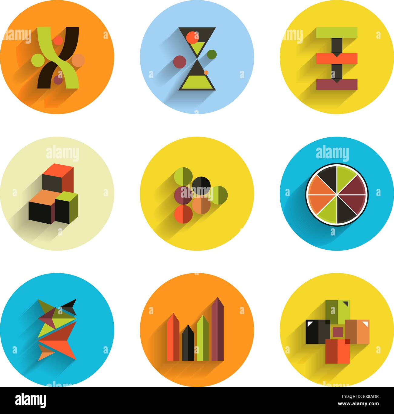 Set of abstract geometric flat icons for business / technology ...