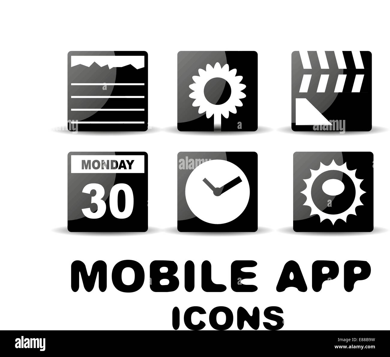 Vector black glossy square mobile app icons Stock Vector Image & Art ...