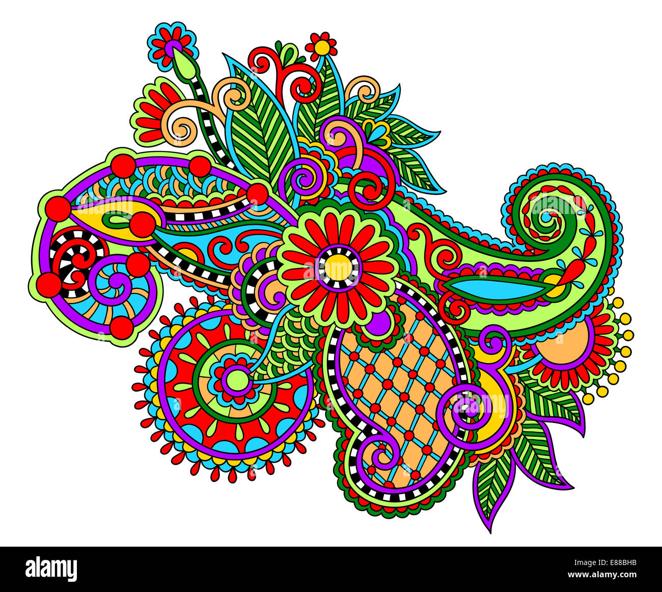 original digital draw line art ornate flower design. Ukrainian t Stock ...