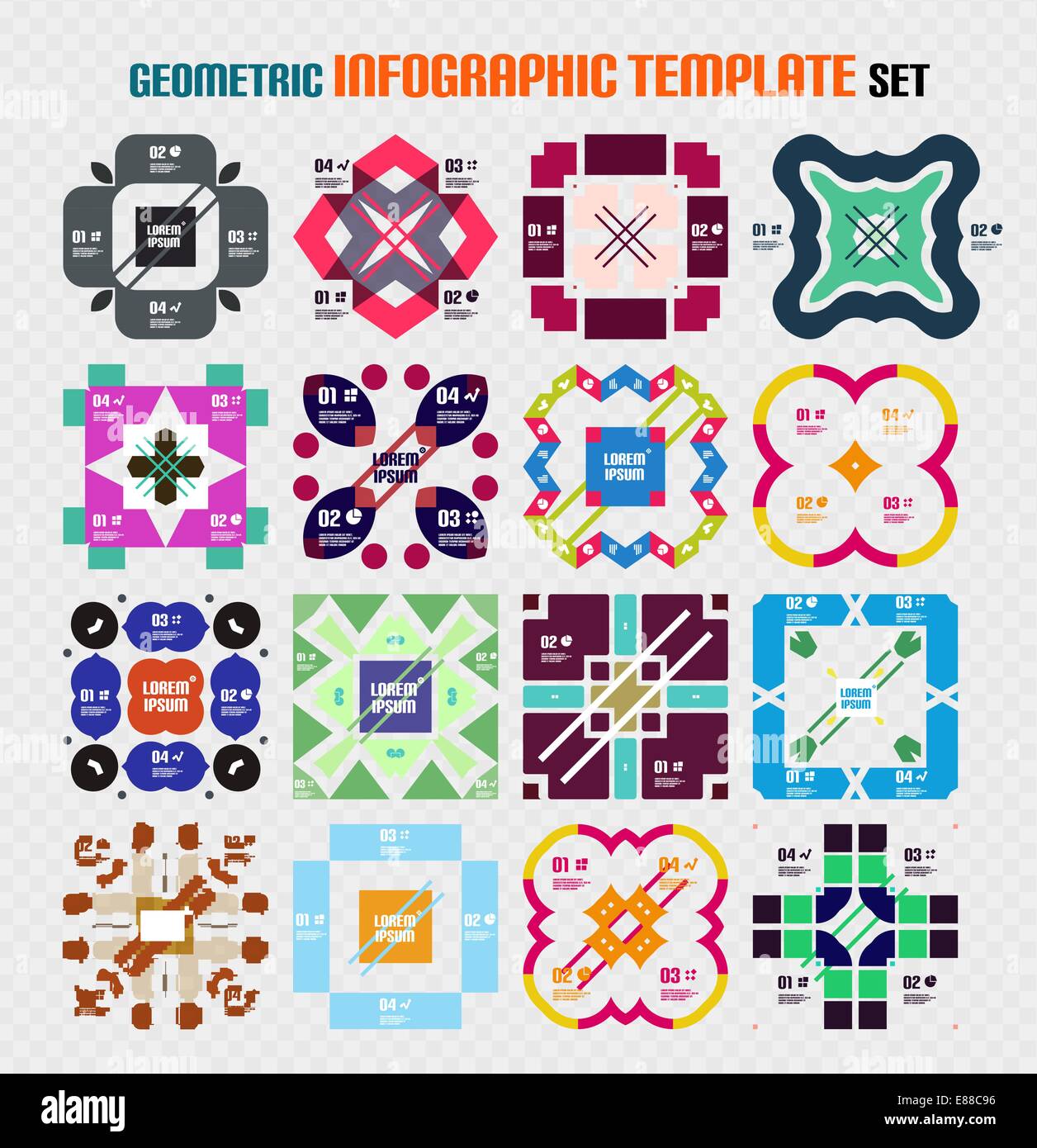 Set of infographic modern templates - square shaped designs. Geometric ...