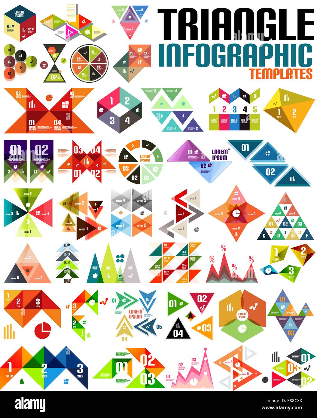 Geometric shape infographic template set - triangles, squares, abstract ...