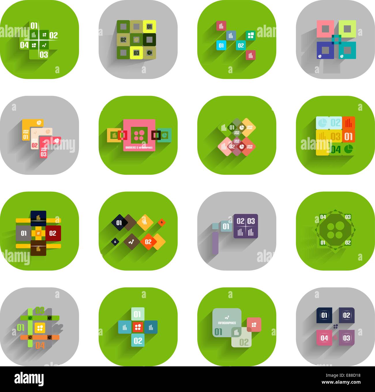 Infographic templates inside colorful circles. Set of flat icons with ...