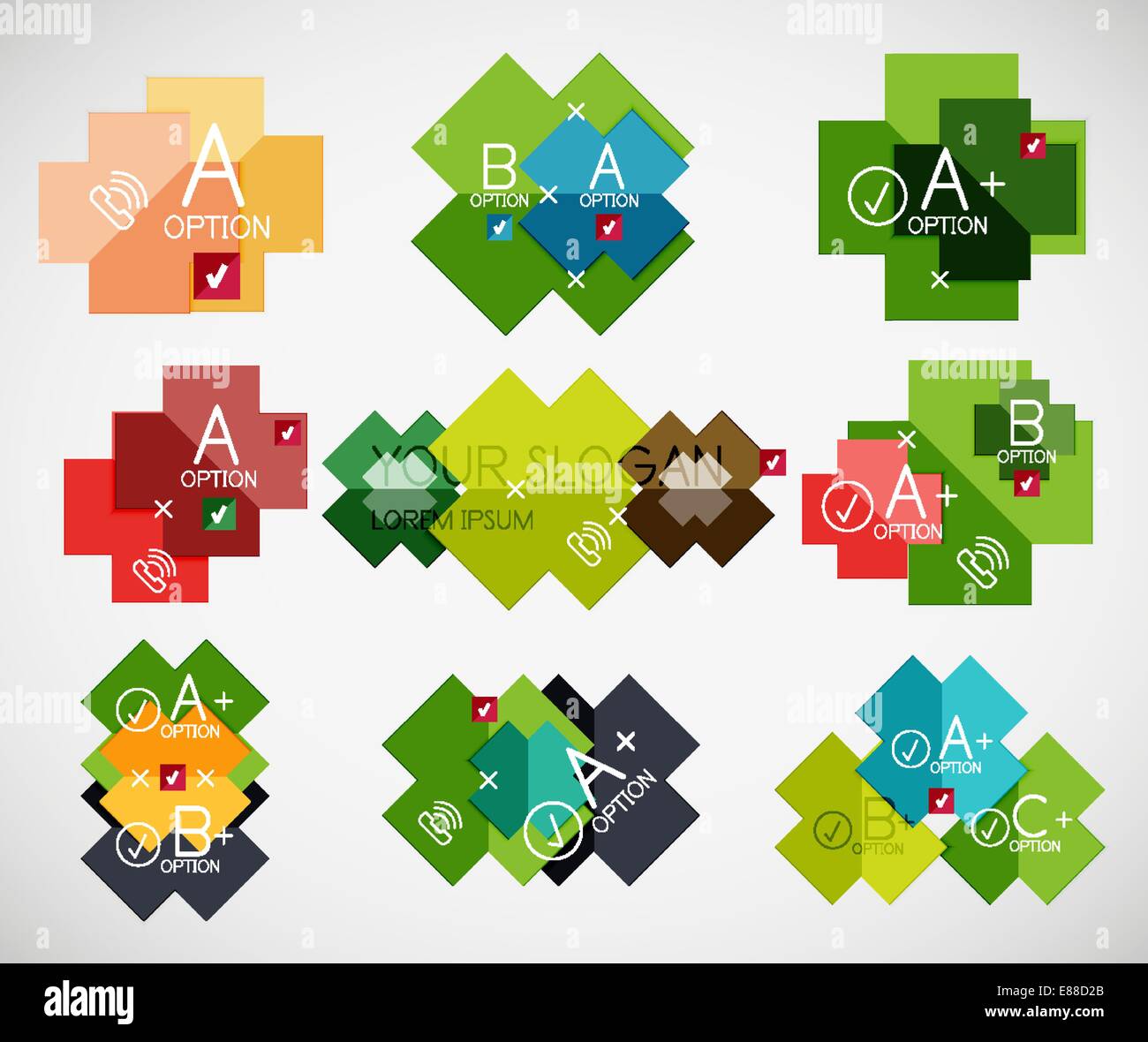 Set of cross infographic paper templates for business background ...