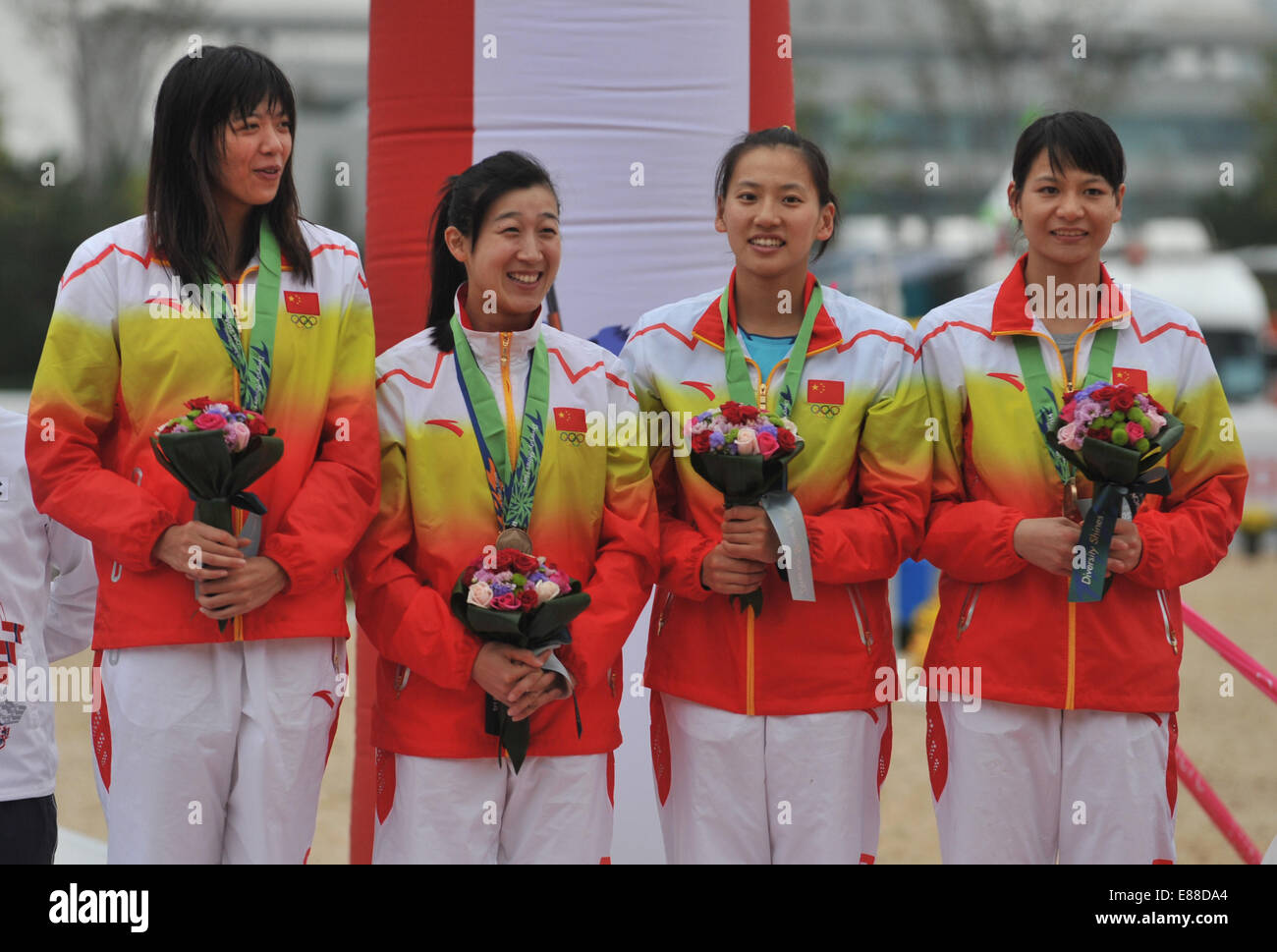 Incheon, South Korea. 2nd Oct, 2014. Bronze medalists Bian Yufei, Chen ...