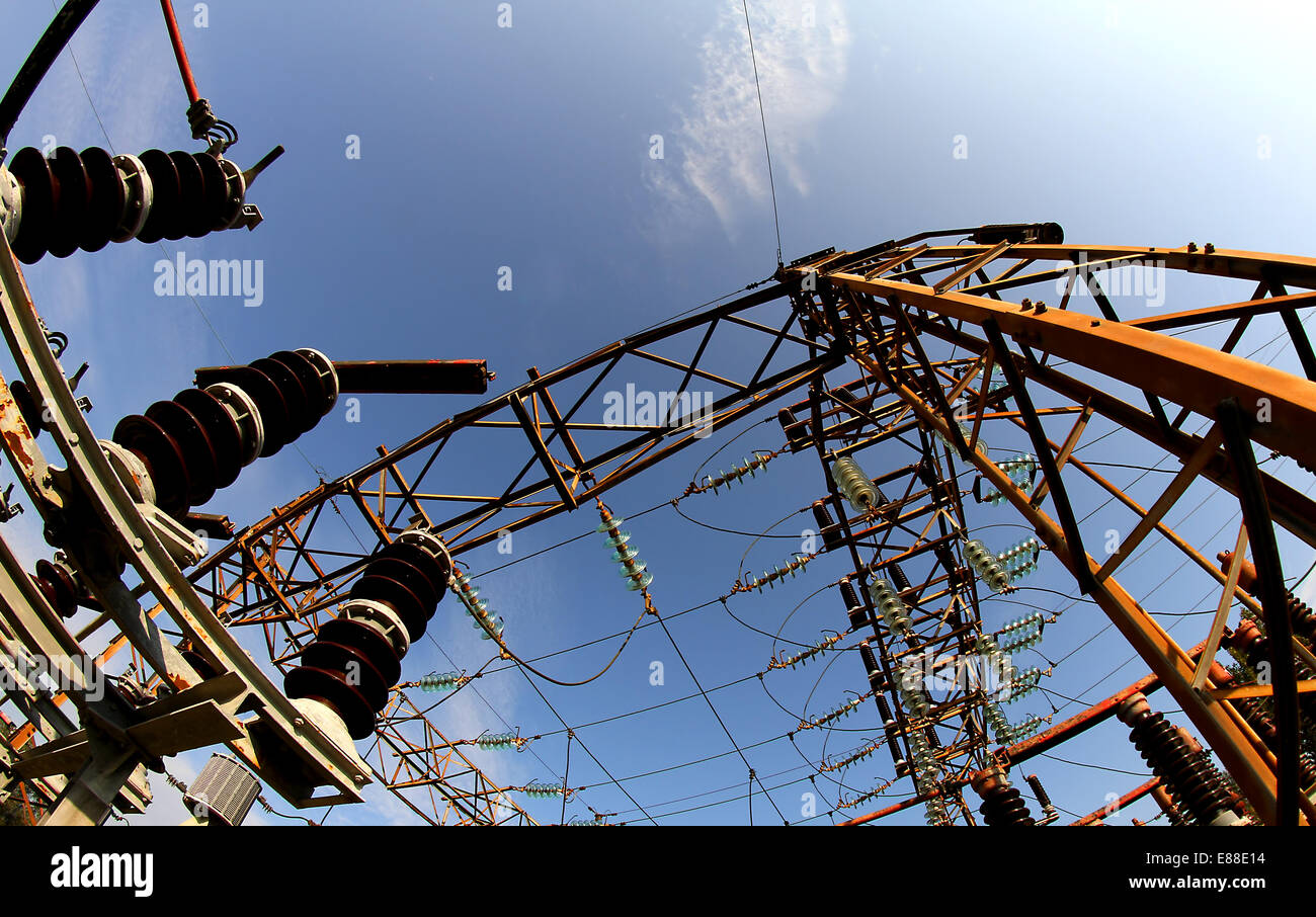 Electricity pylons in the substation hi-res stock photography and ...