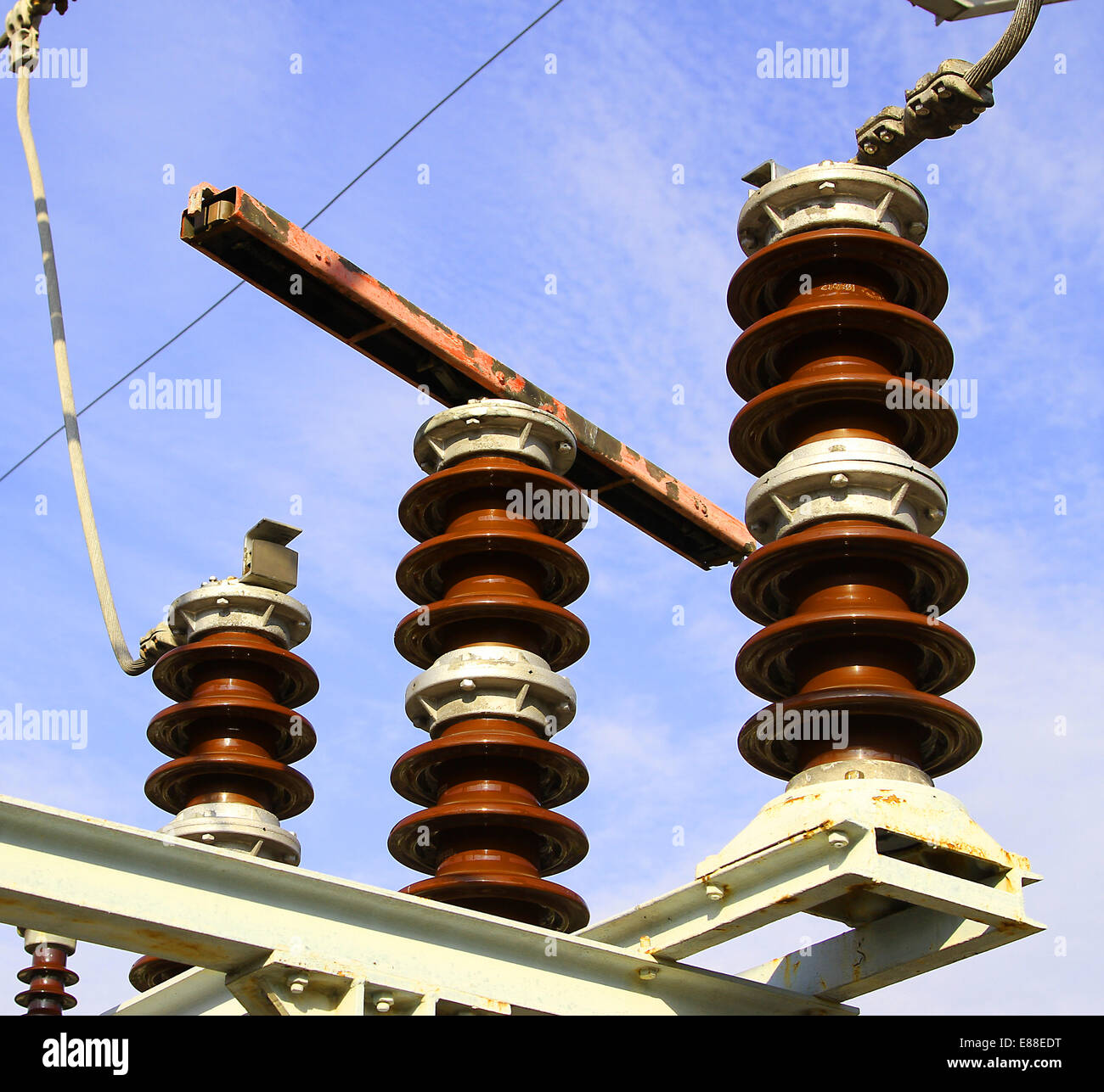 large switches into a powerhouse with high voltage cables Stock Photo ...