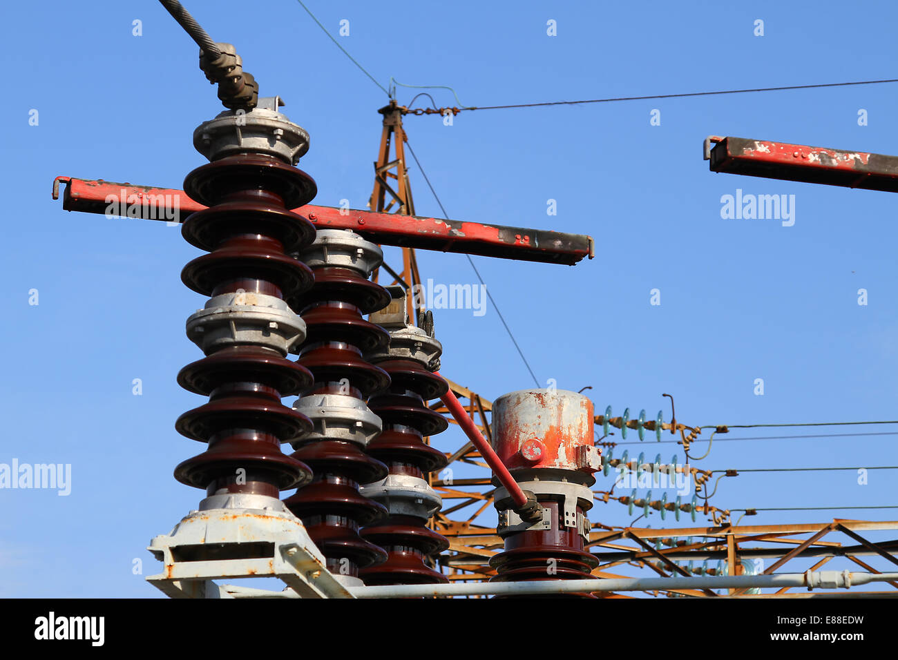 large switches into a powerhouse with high voltage cables Stock Photo ...