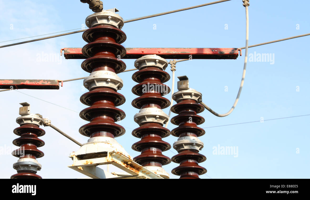 large switches into a powerhouse with high voltage cables Stock Photo ...