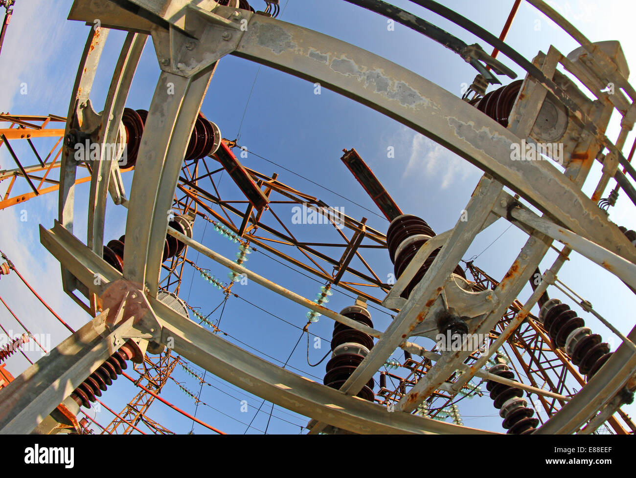 large switchgears and switches to high voltage in the power station ...