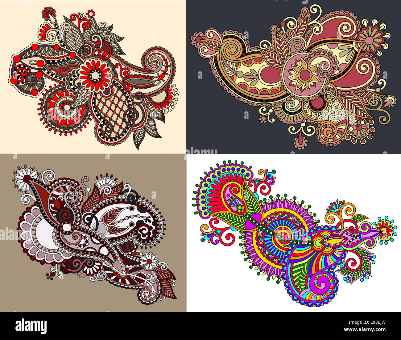 original hand draw line art ornate flower design. Ukrainian trad Stock ...