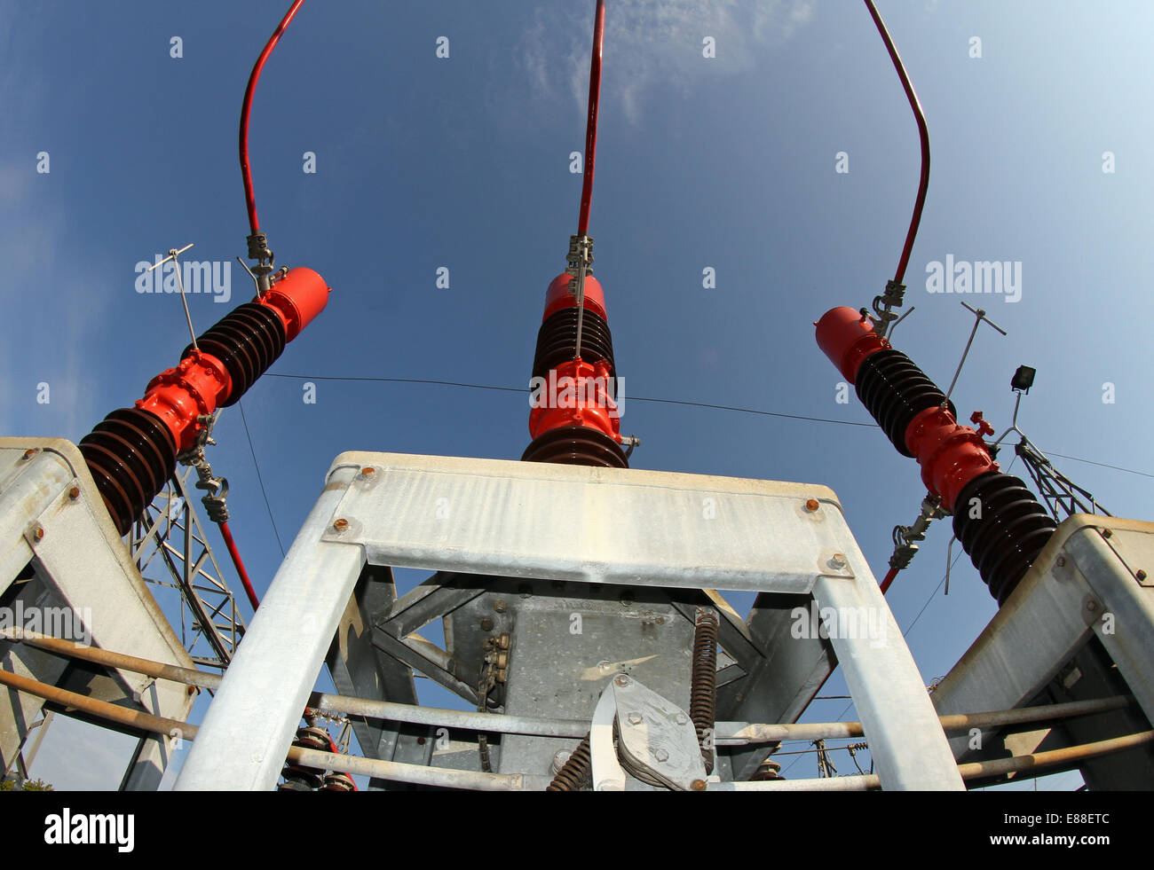 huge high voltage switches in outdoor powerhouse Stock Photo - Alamy