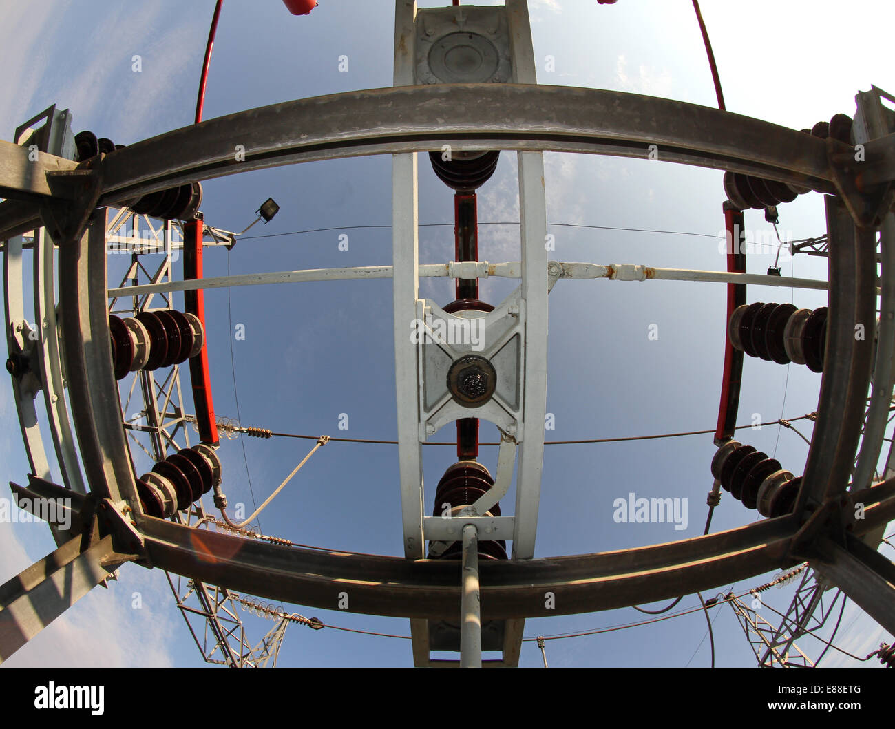 huge high voltage switches in powerhouse by fisheye lens Stock Photo ...