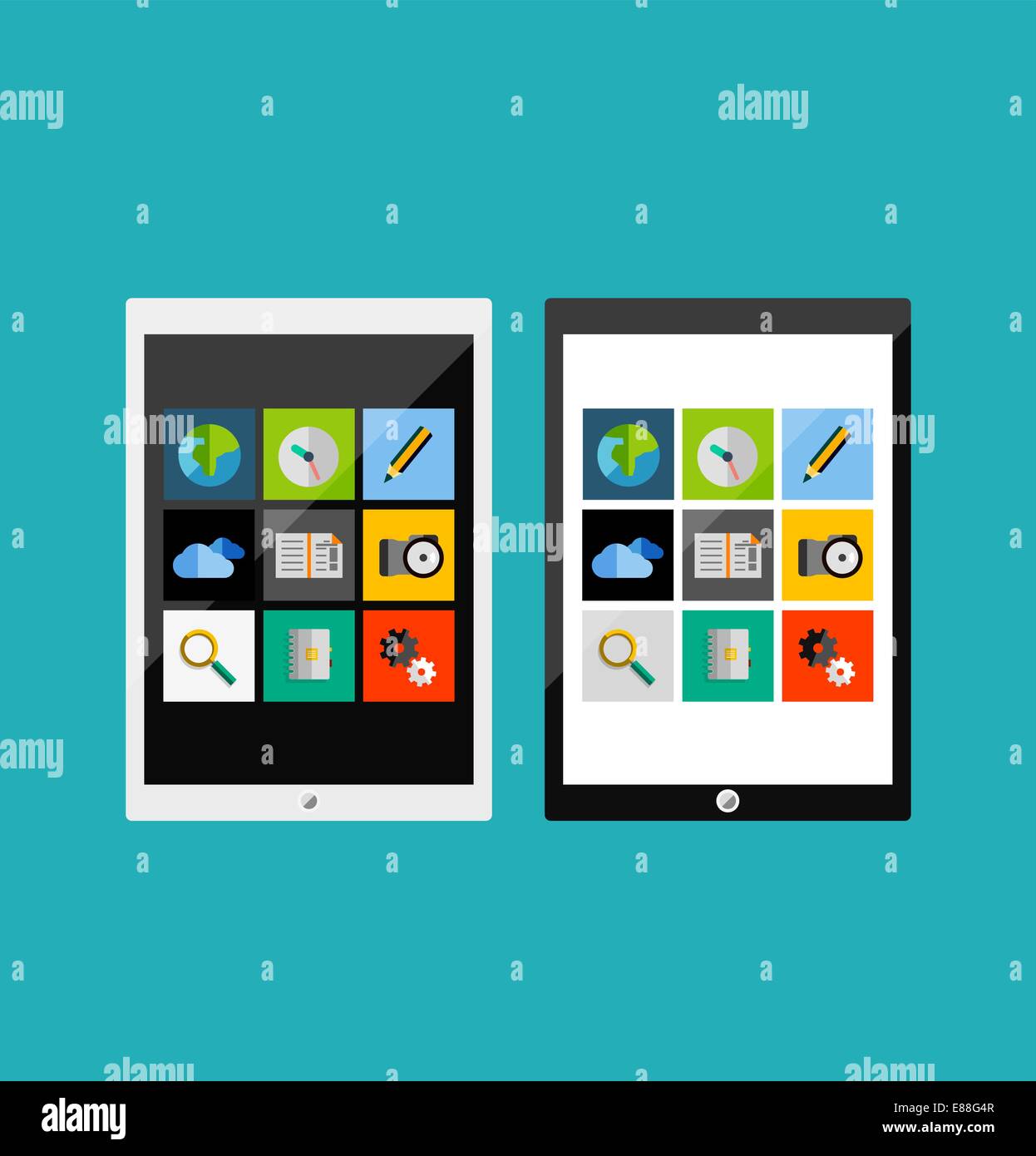 Tablet responsive flat ui design with apps. Can be used for app ...