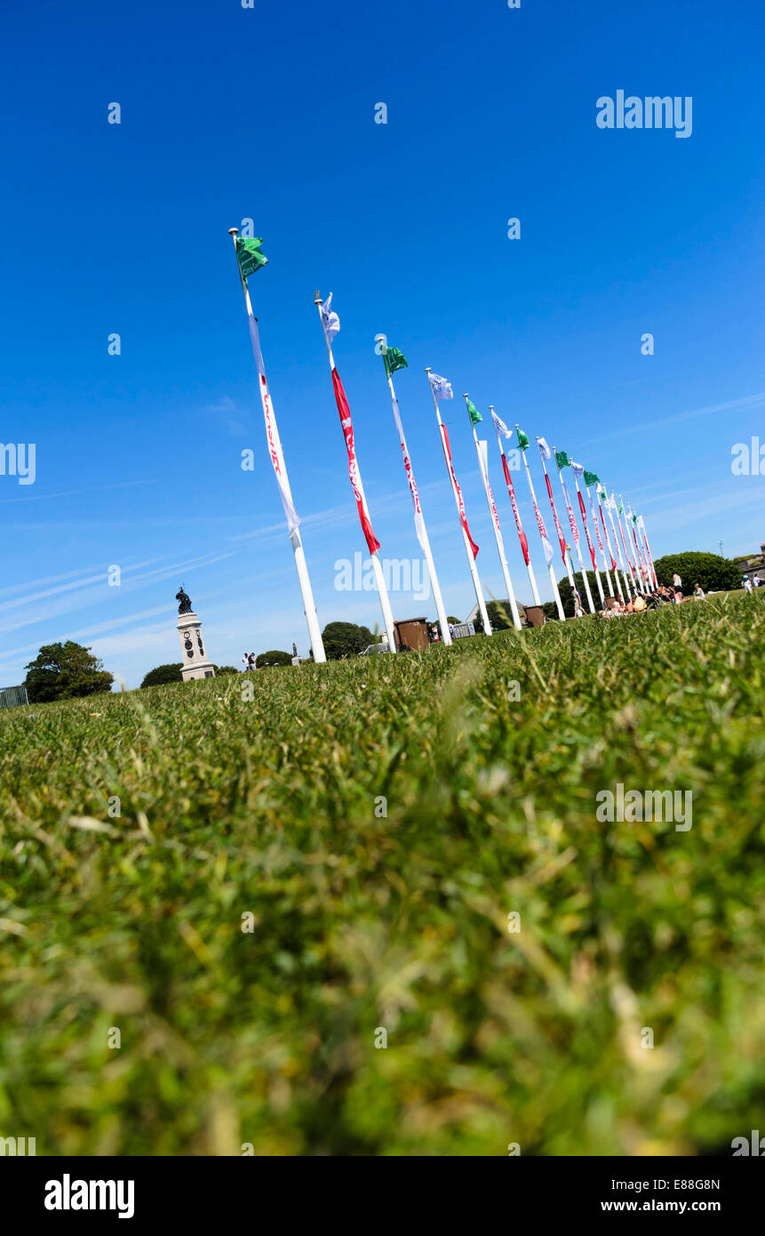 Flag poles on the Hoe Plymouth Devon UK Stock Photo - Alamy