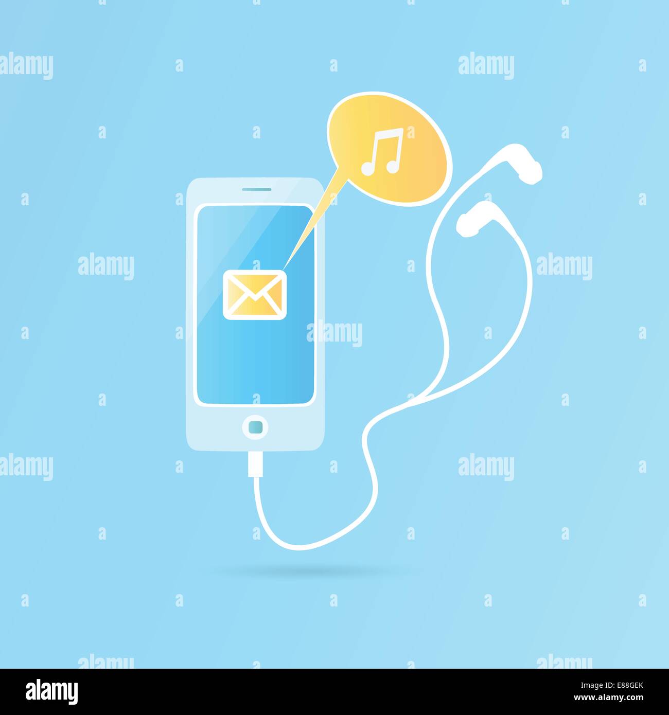 Mobile phone with headphones and with messages on the display Stock ...