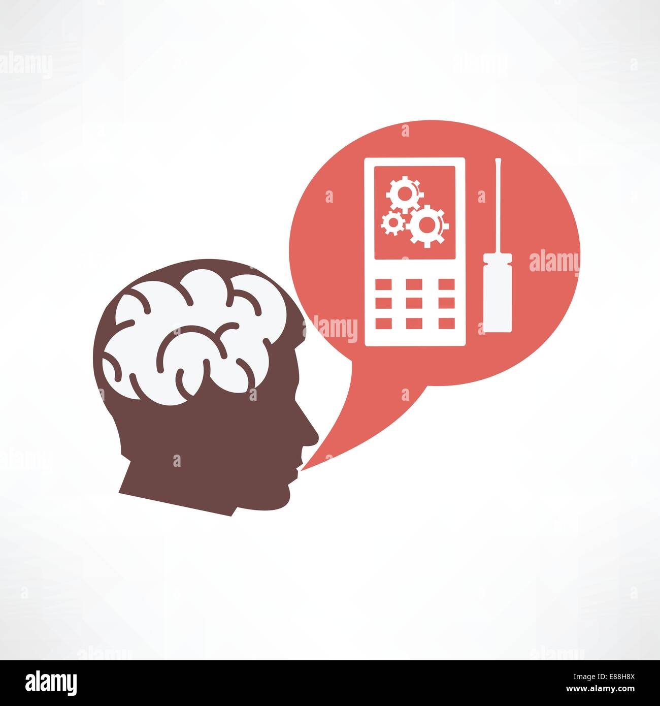 Brain in the head and cellphone icon Stock Vector Image & Art - Alamy