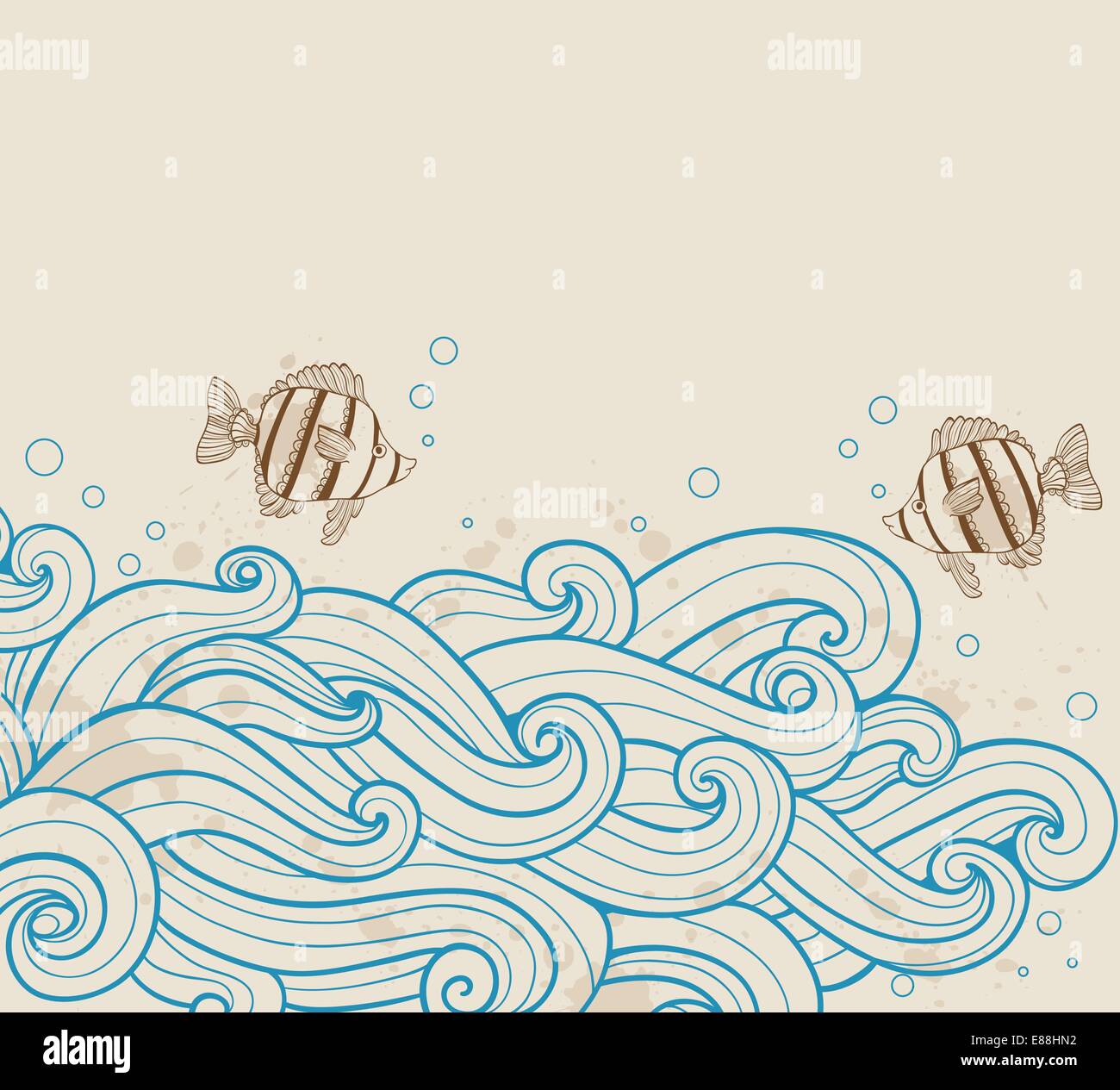 Vector vintage sea ??background with fishes and waves Stock Vector ...